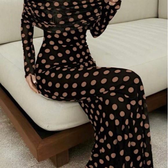 None | Dresses | Elegant Black Polka Dot Long Sleeve Dress | Poshmark